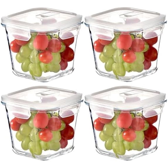 4 Cup Square Glass Food Storage Container with Lids, Square Glass Soup ...