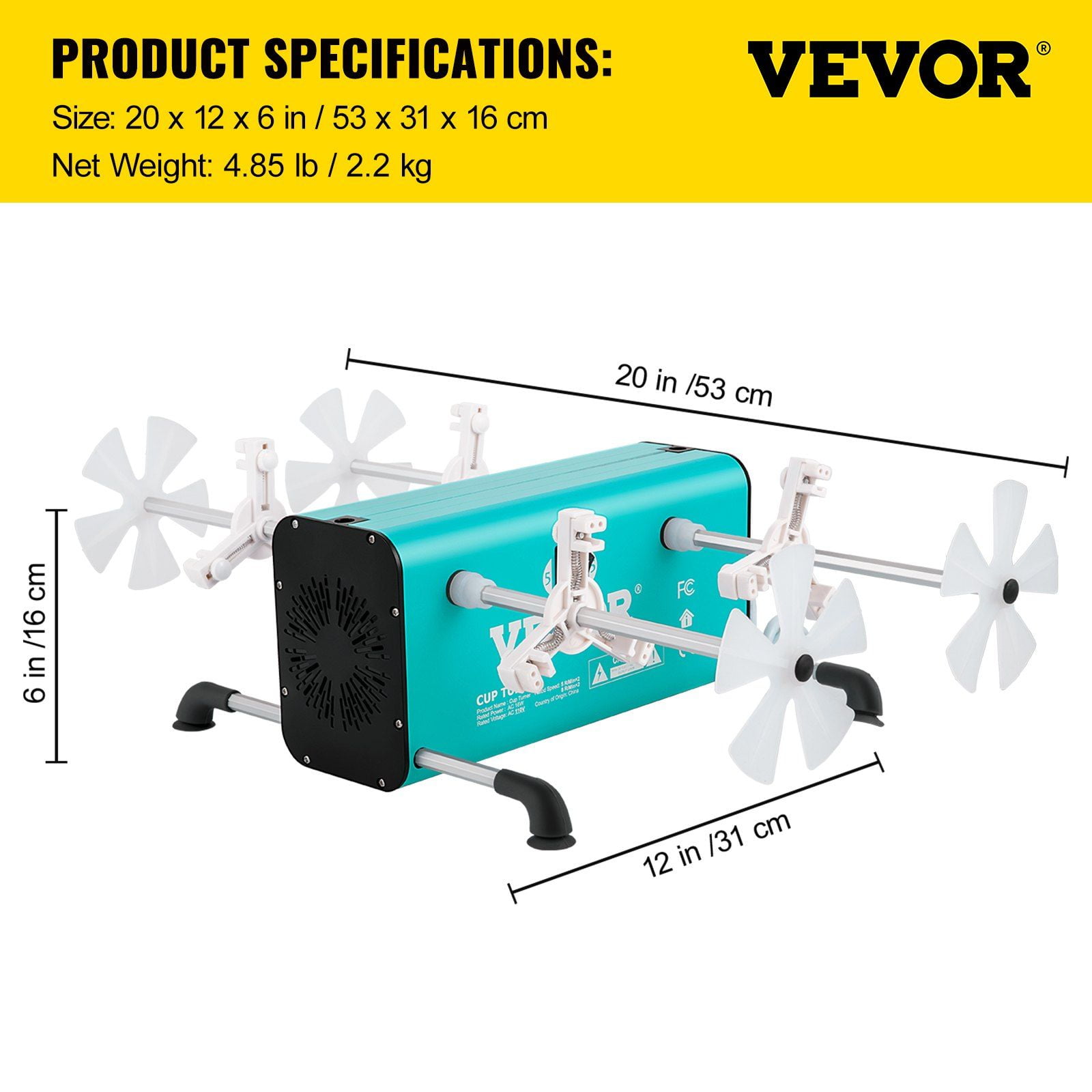 4 Cup Turner, 2-Speed Tumbler Spinner Rotator w/ 4 Adjustable Arms ...