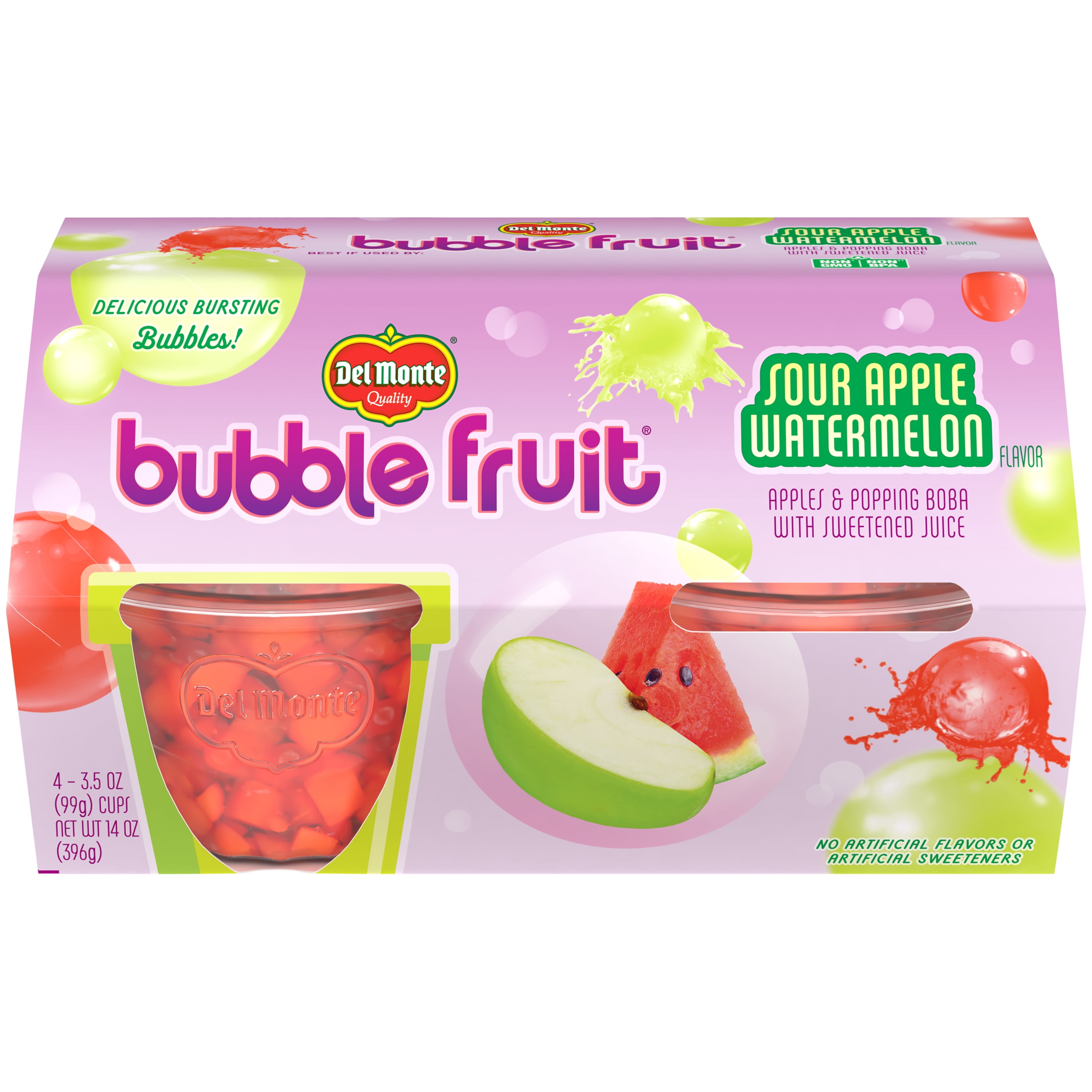 Del Monte Sour Apple Watermelon Bubble Fruit Snack Cups, 3.5 oz (Pack ...
