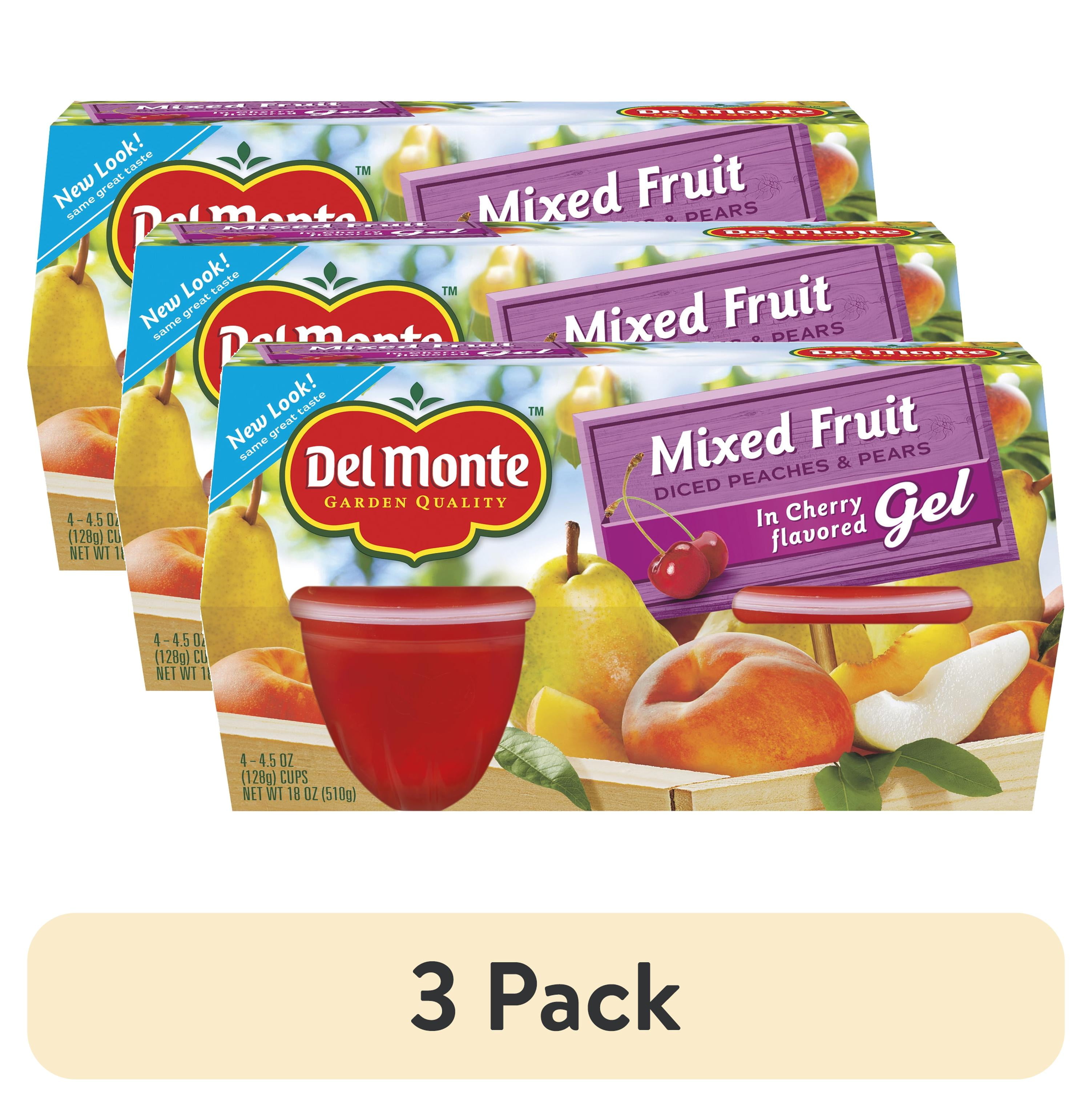 (3 pack) Del Monte Mixed Fruit in Cherry Flavored Gel Fruit Cup Snacks ...