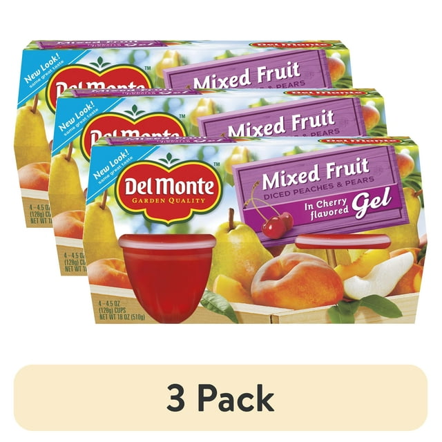 (3 pack) Del Monte Mixed Fruit in Cherry Flavored Gel Fruit Cup Snacks ...