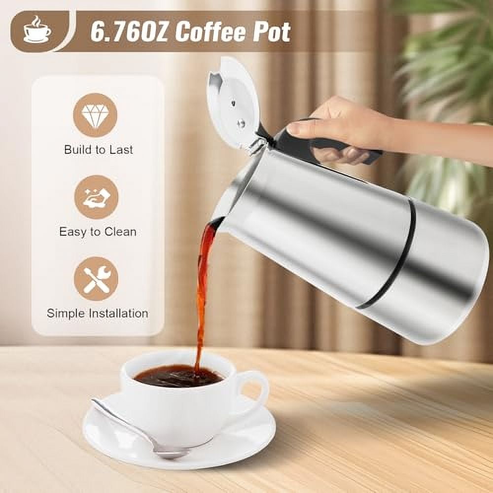 4 Cups Moka Pot with Electric Stove, 110V Stainless Steel Espresso ...