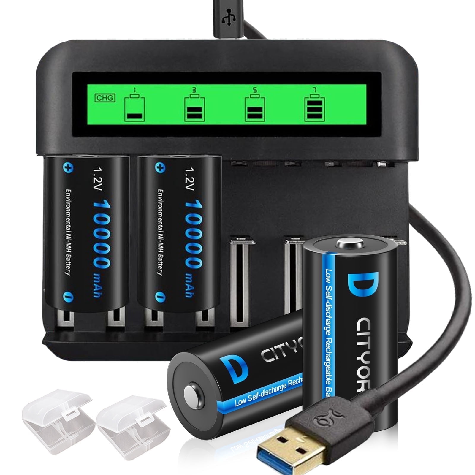 NiMH Rechargeable Pack: 4 D Size High Capacity Batteries with 8 Slot ...