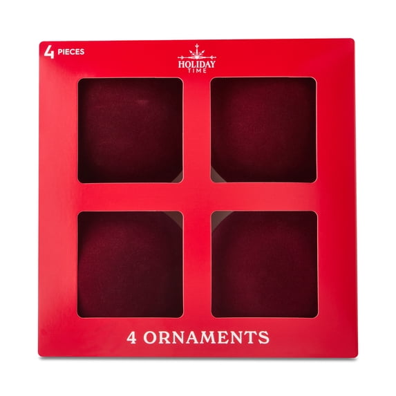 4 Count Dark Red Velvet-Feel Ball Christmas Ornaments, 4.5", by Holiday ...
