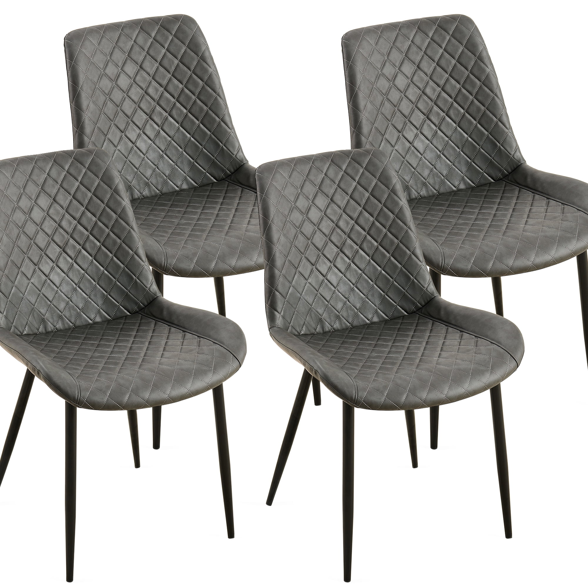 4 Dark Grey Pu Leather Dining Chairs - Modern Foam Padding With Metal ...