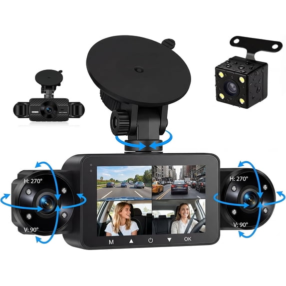 4 Dash Cam,1080P Front and Rear Inside 360?View FHD Dash Cam for , 3 ...