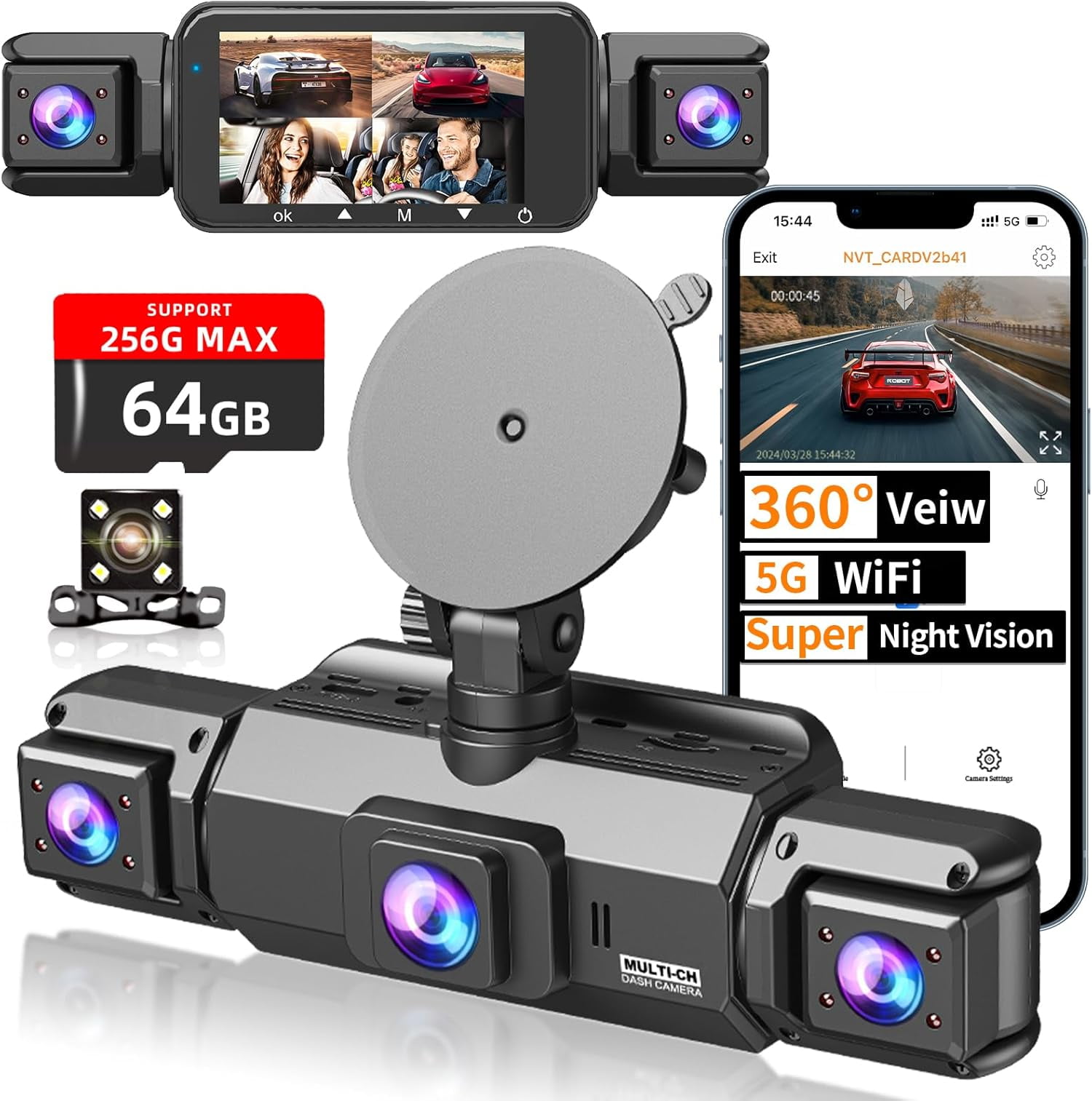 4 Dash Cam Front and Rear Cabin Left Right Veiw, Night Vision 8 IR Lamps Dash Camera for , 5G ...