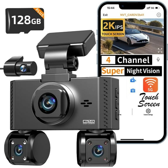 4 Dash Cam Front and Rear Inside Left Right Dash Camera 360 View, QHD ...