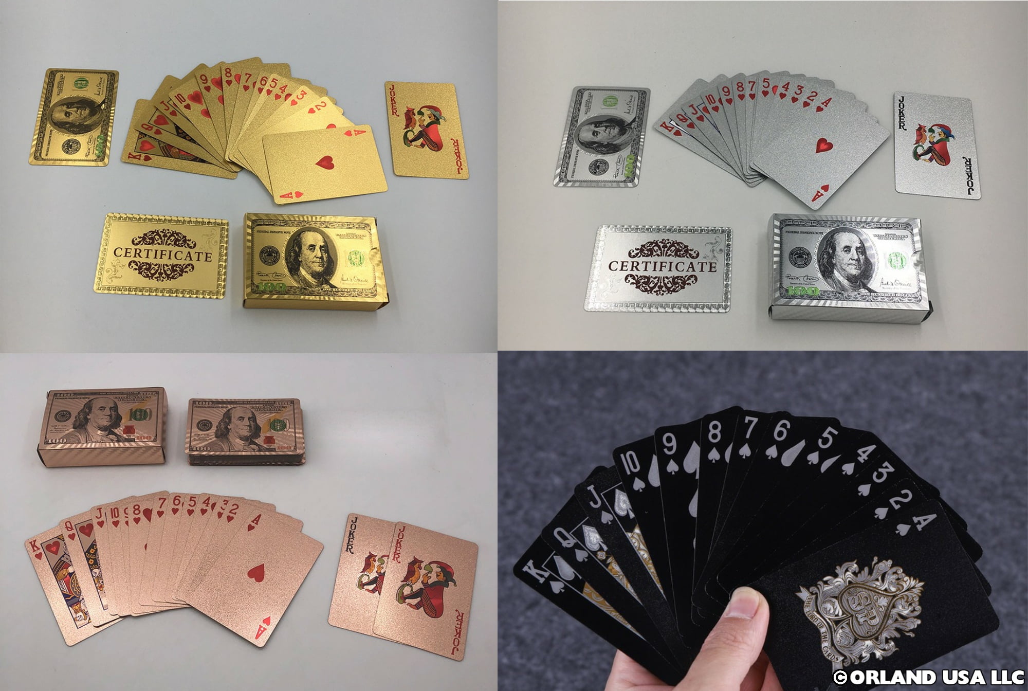 4 Decks Waterproof 24K Foil Playing Cards Collection Gold Silver Blak ...