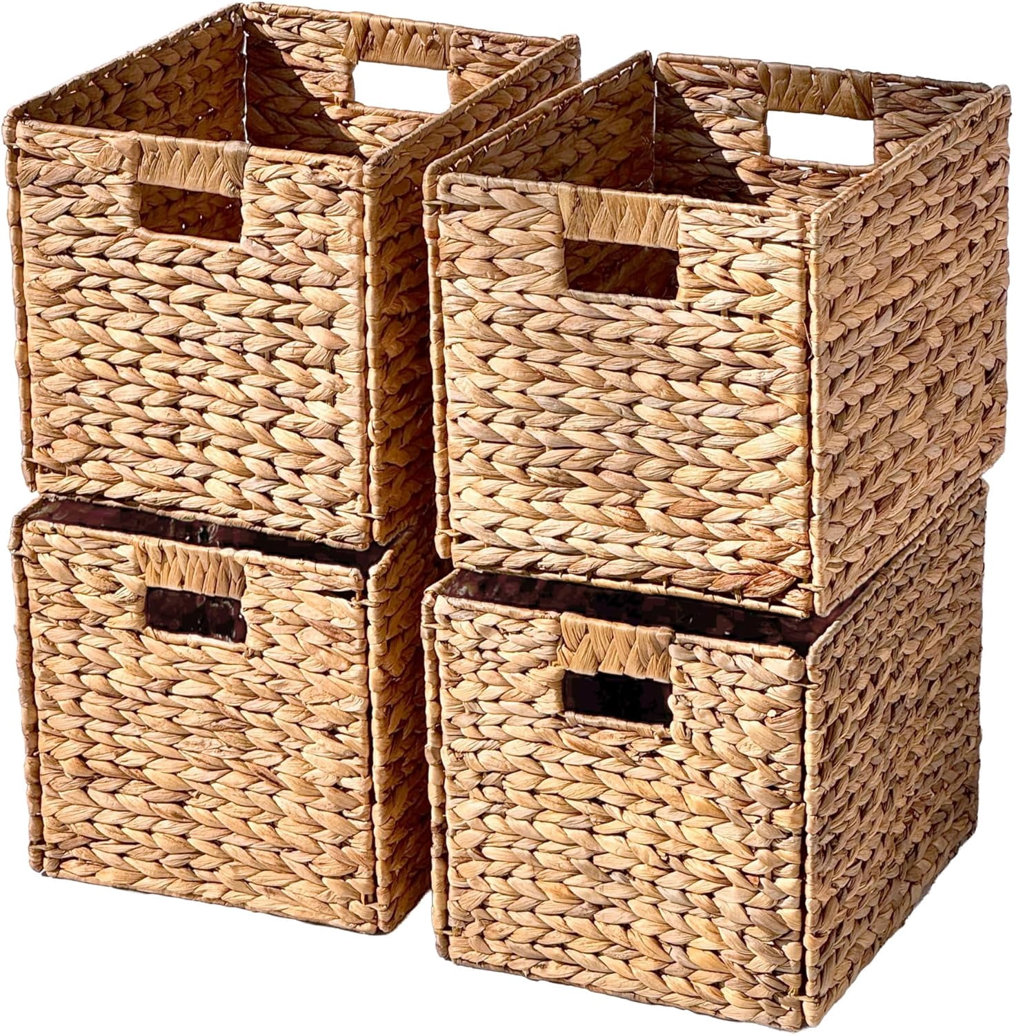 4 Decorative Hand-Woven Small Water Hyacinth Wicker Storage Basket ...