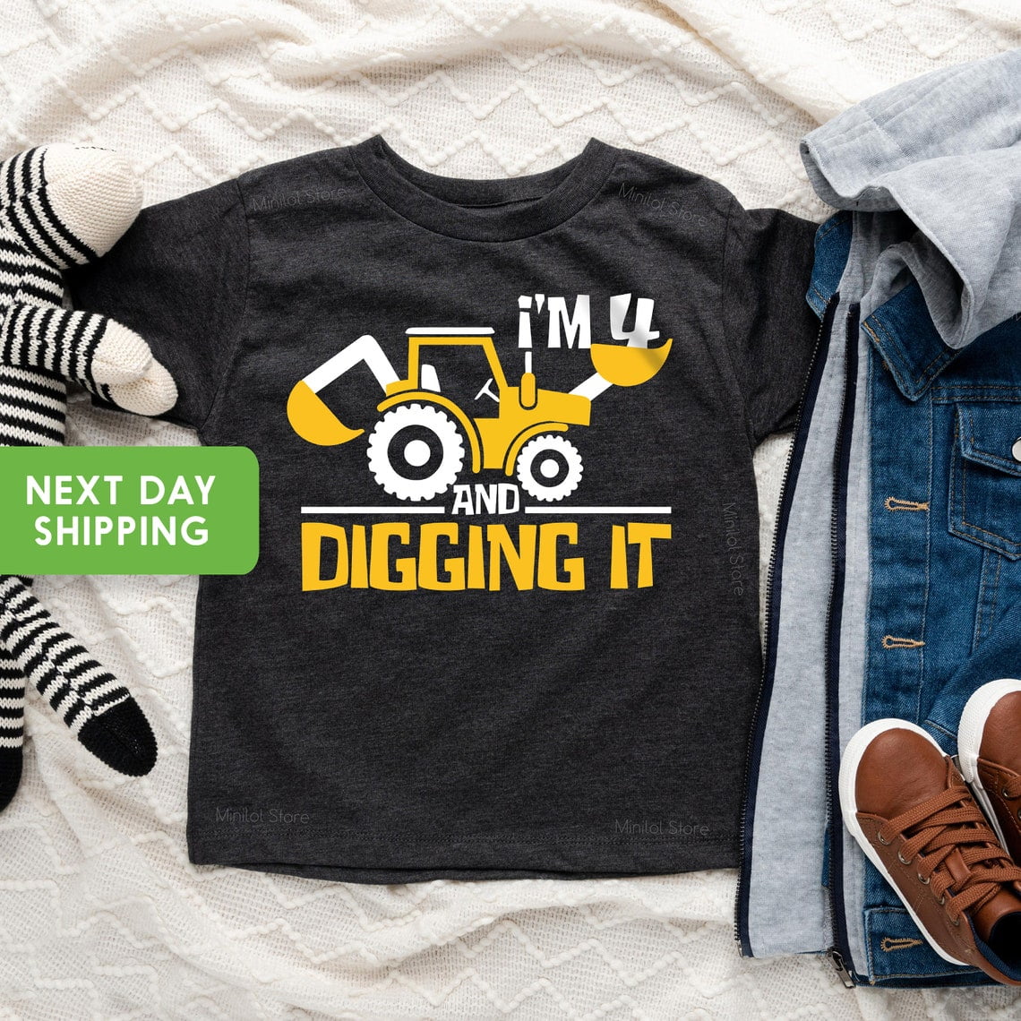 I'M 4 And Digging It, Construction Birthday Shirt, 4 Year Old Birthday ...