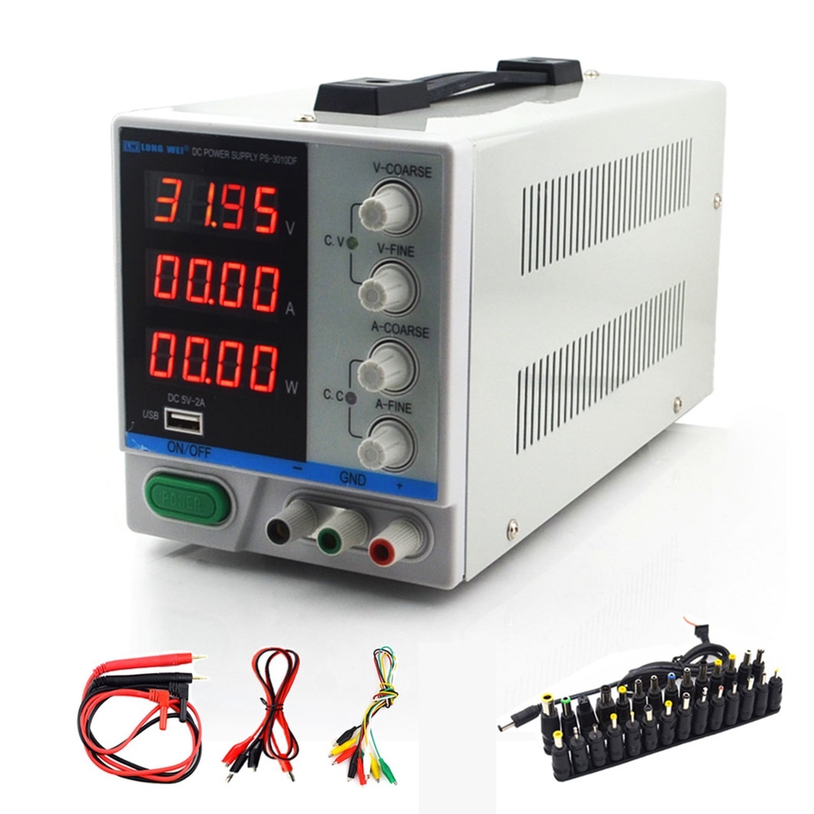 4 Digit Display 30V 10A Laboratory DC Power Supply Adjustable USB Charging Repair Switching ...