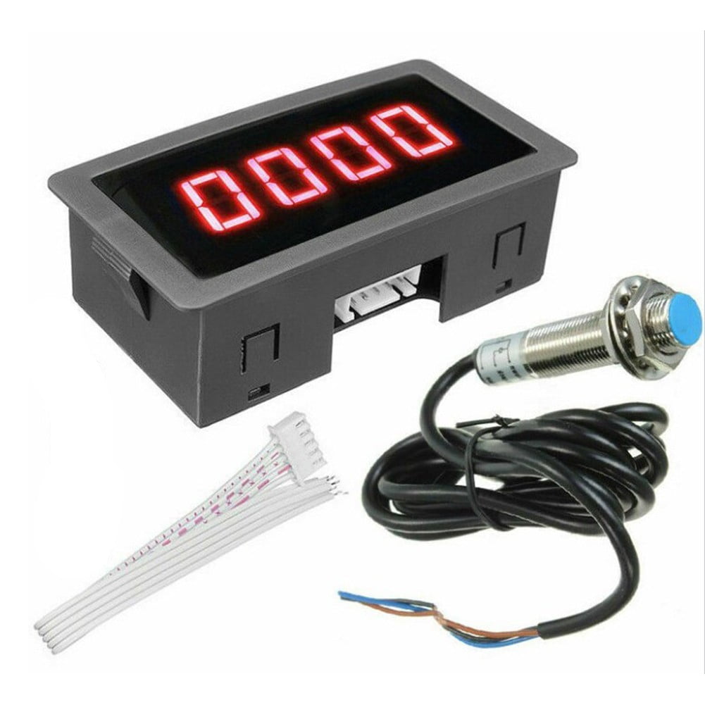 4 Digital LED Tachometer RPM Speed Meter + Hall Proximity Switch Sensor ...