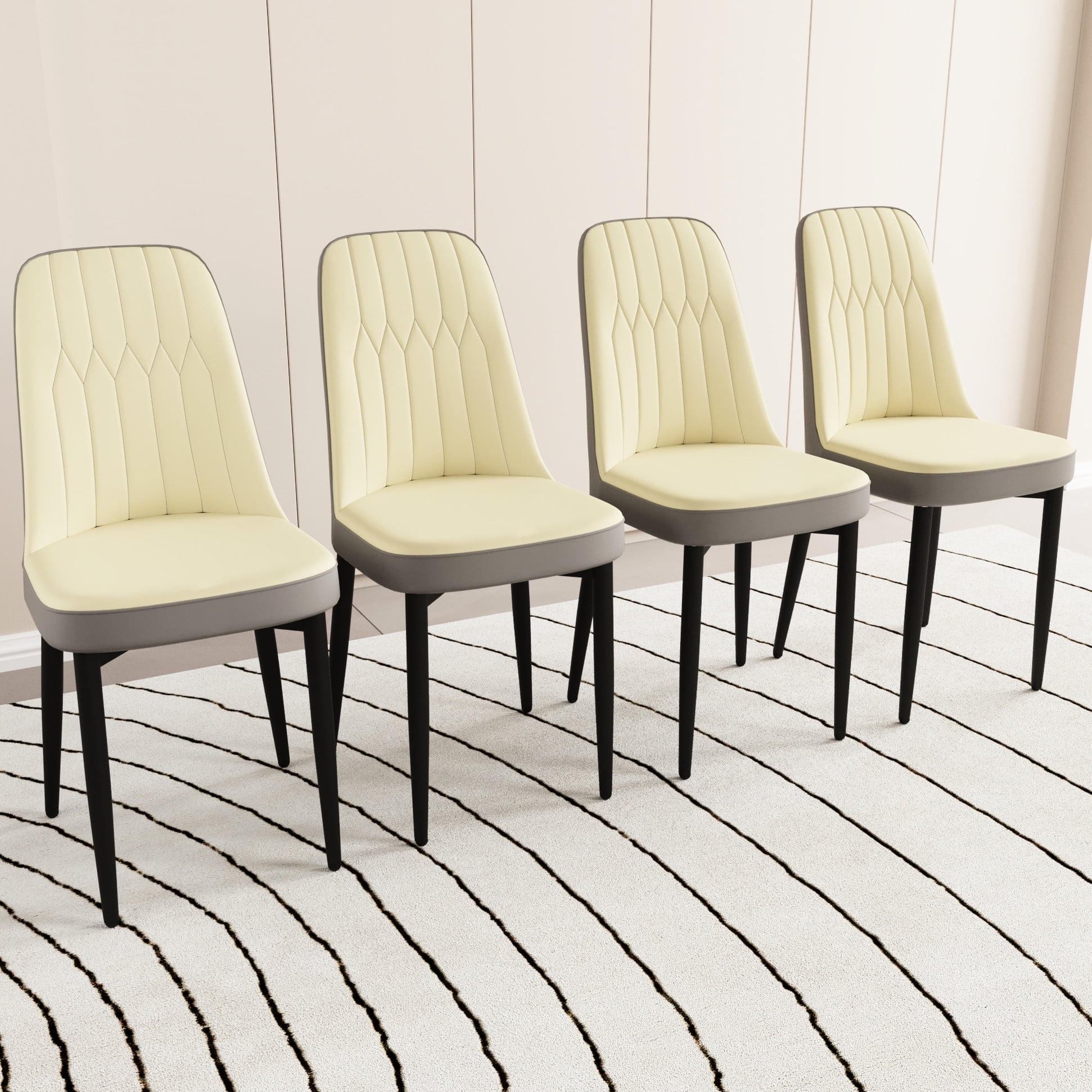 4 Dining Chairs With Pu Leather, Thick Cushion, , Black Metal Legs For ...
