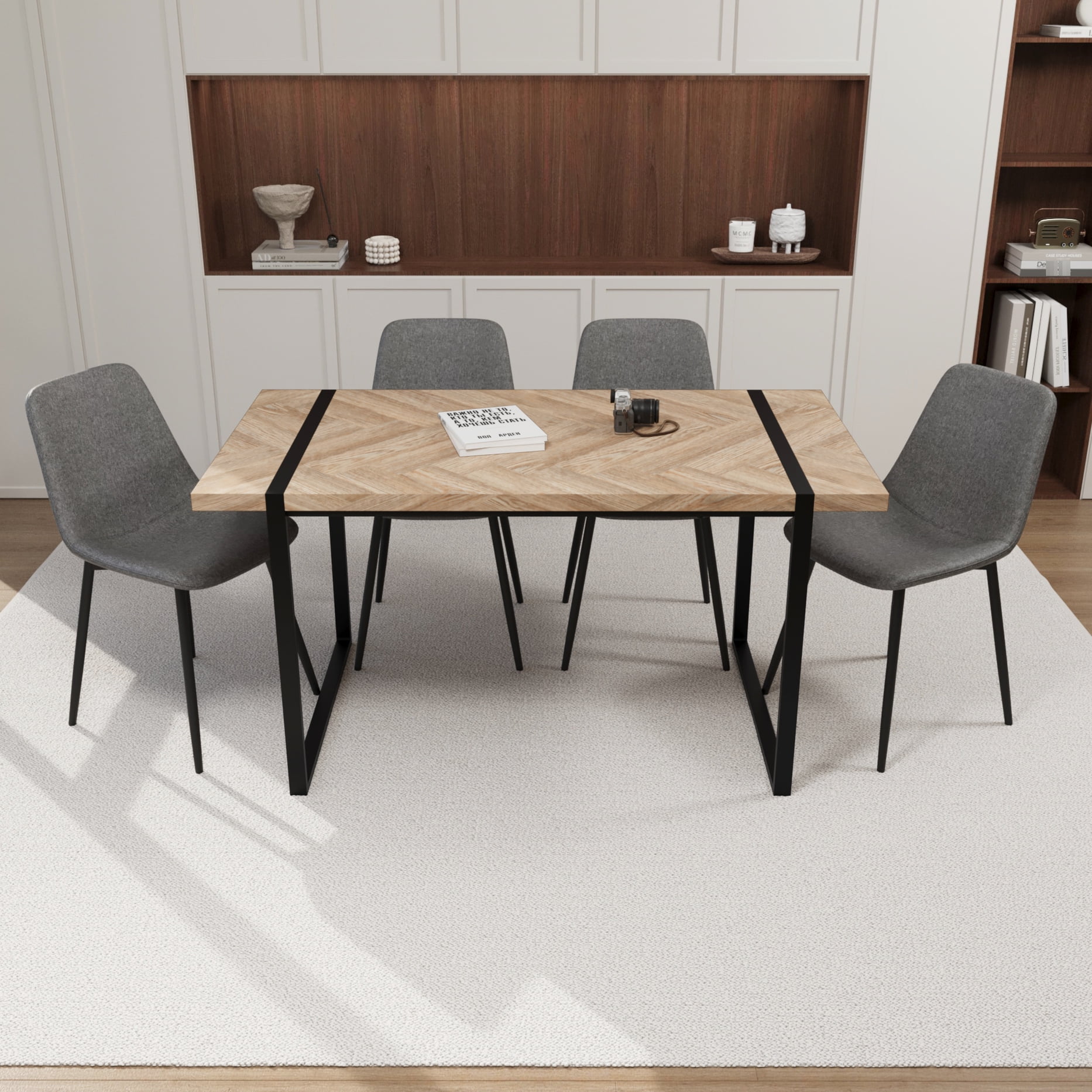 4 Dining Furniture , Tabletop, Suede Chairs, Metal Frame For Long-term ...