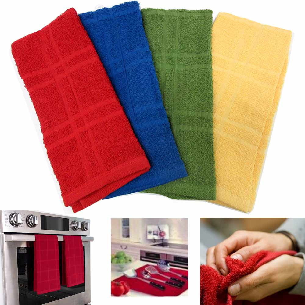 4 Dish Towel Absorbent Drying Cloth Cotton Kitchen 15"x25" Home Dishes ...