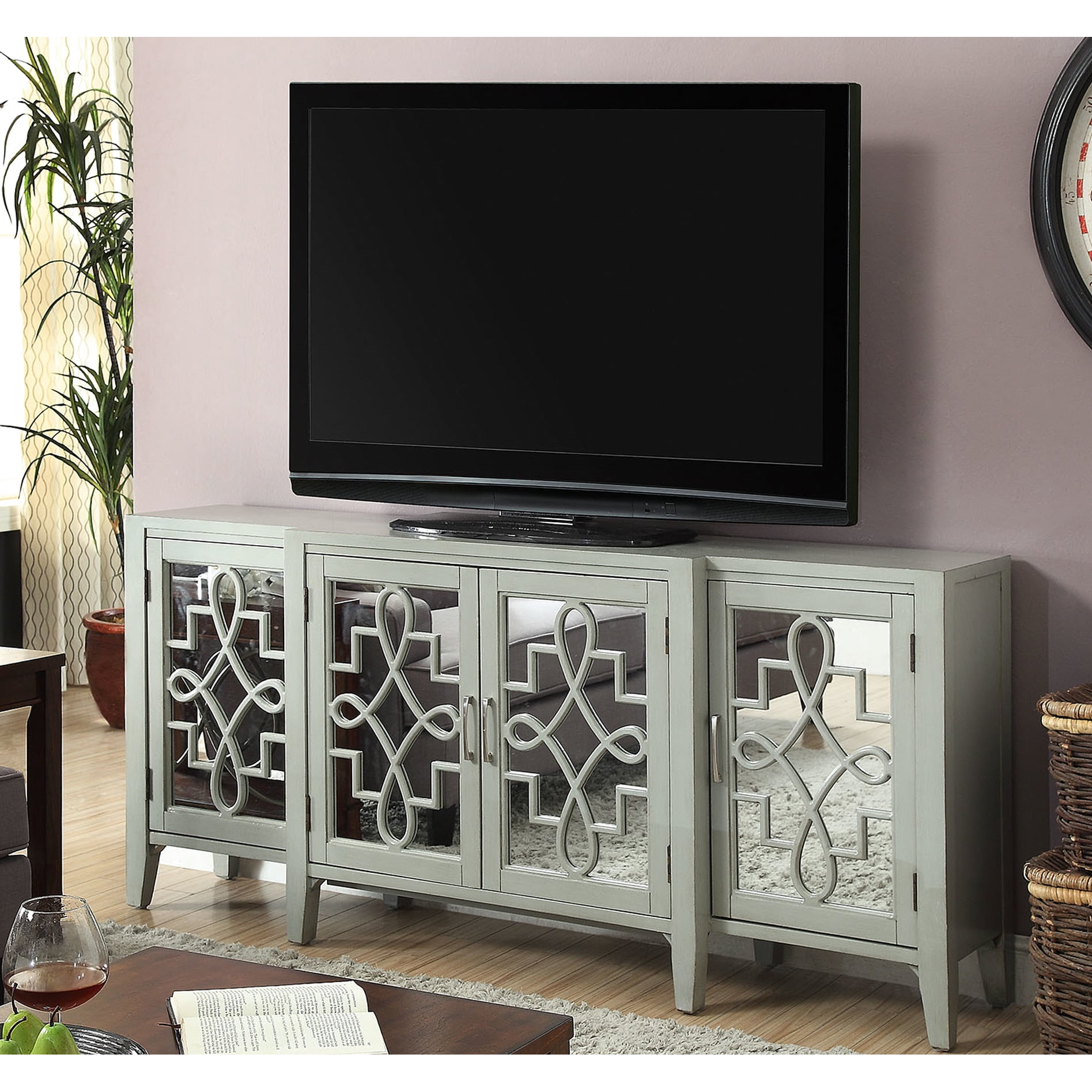 4 Door Antique Gray Console Cabinet With Large Capacity And Design ...
