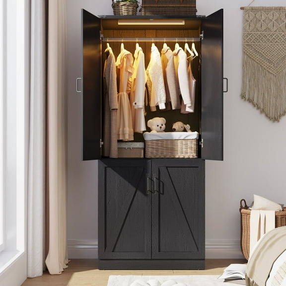 ChVans 4 Door Armoire Wardrobe Closet with LED Sensor Light,72"H Arch ...
