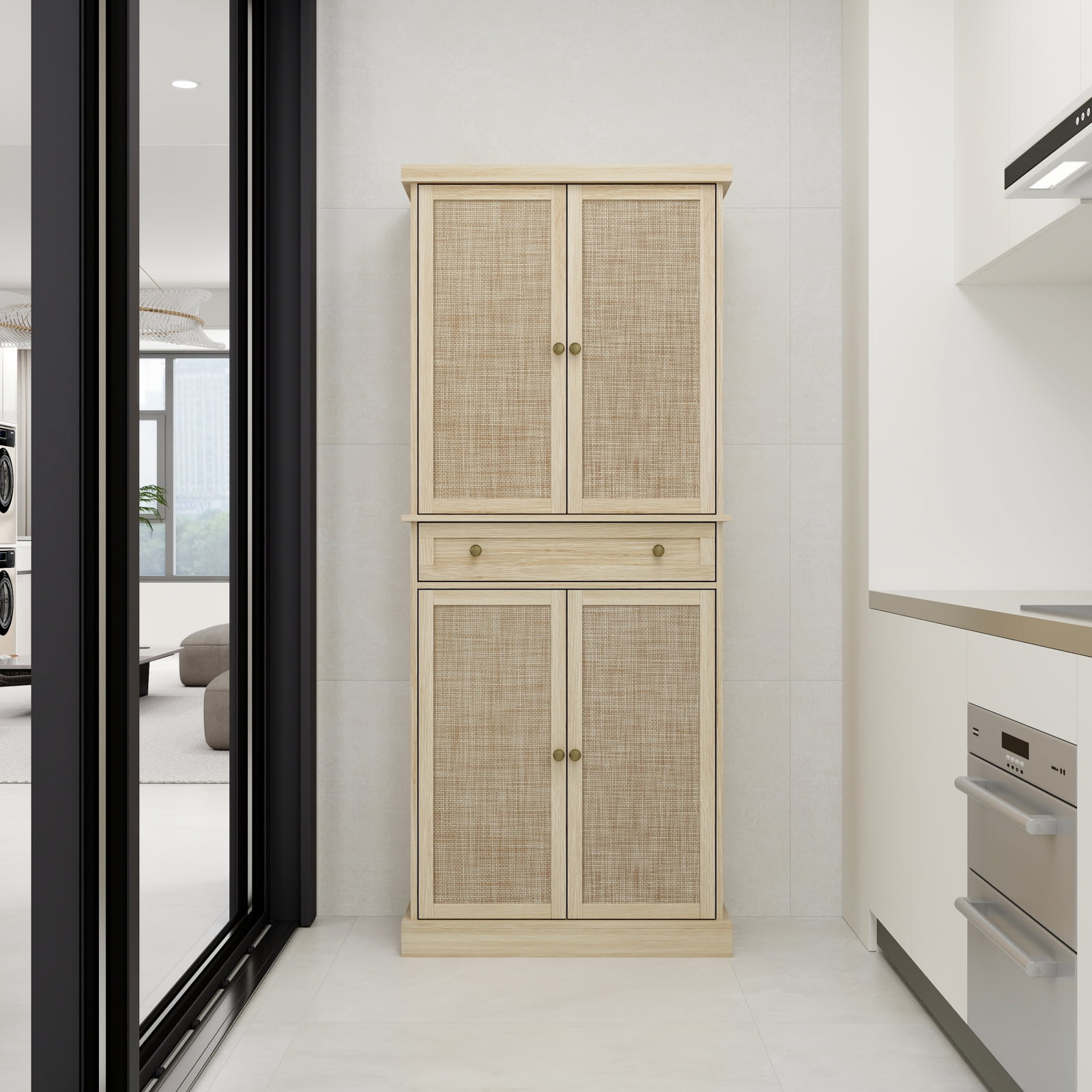 4 Door Cabinet with 1 Drawer, with 4 Adjustable Inner Shelves, Storage ...
