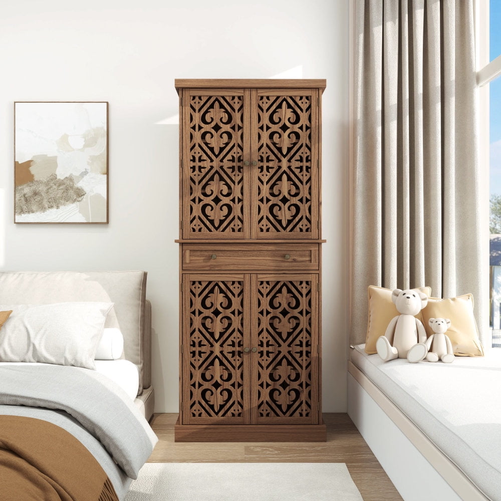 4 Door Cabinet with 1 Drawer, with 4 Adjustable Inner Shelves, Storage ...