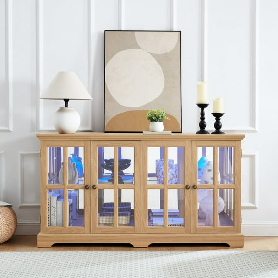 4-Door Design, Grid Glass Doors, Easy Assembly - Display Antiques in ...