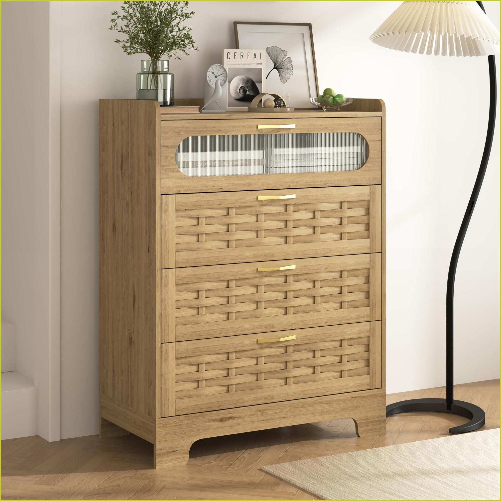 4-Door Hollow-Carved Vintage Accent Storage Cabinet with Adjustable ...