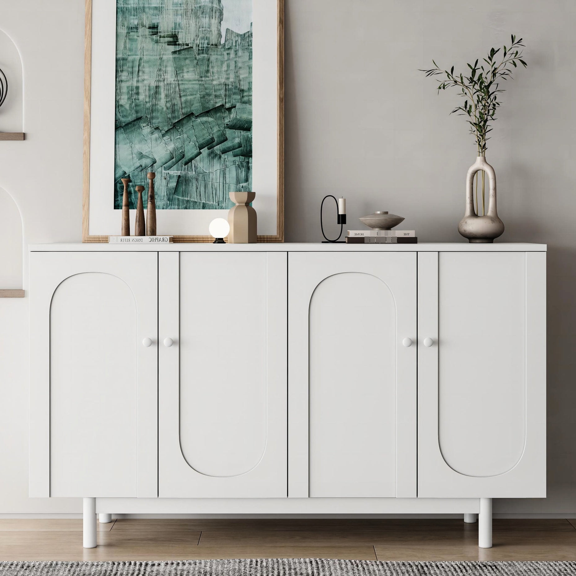 4-Door Intaglio Cabinet | Fit Living, Bedroom & Kitchen | Solid Wood ...