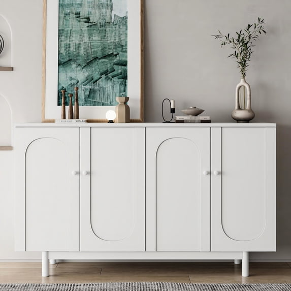 4-Door MDF Storage Cabinet | Versatile Use at Home | Pine Legs & Solid ...