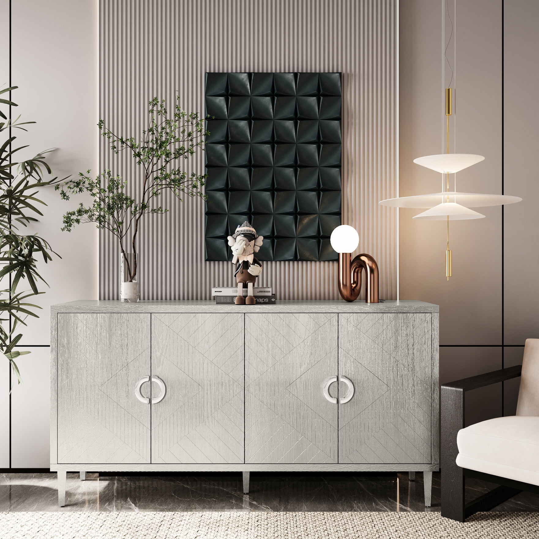 4-Door MDF Storage Cabinet with Pine Legs Champagne for Different Home ...