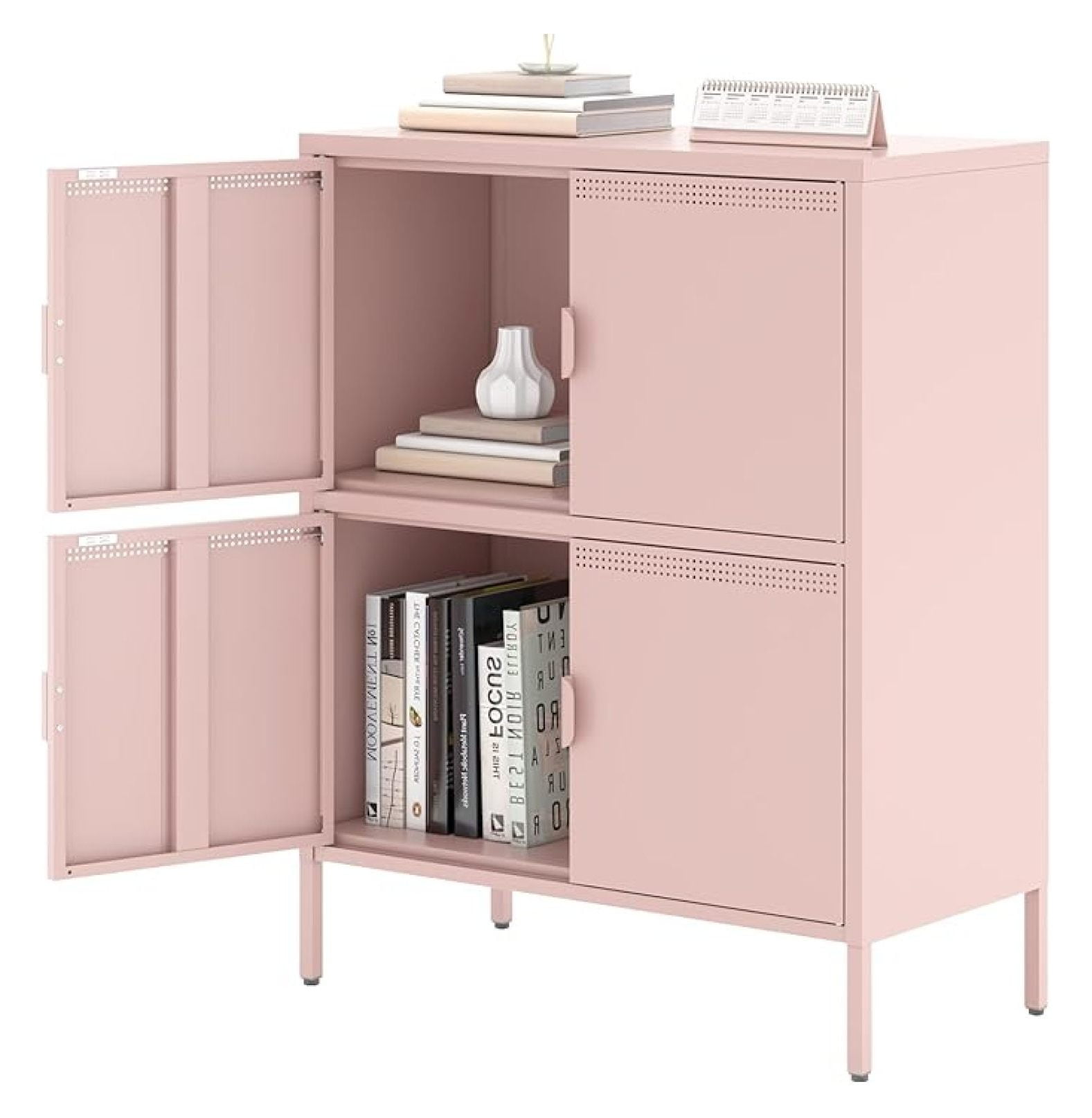 4 Door Metal Storage Locker,2-Tier Office Cabinet,Pink Metal Locker ...