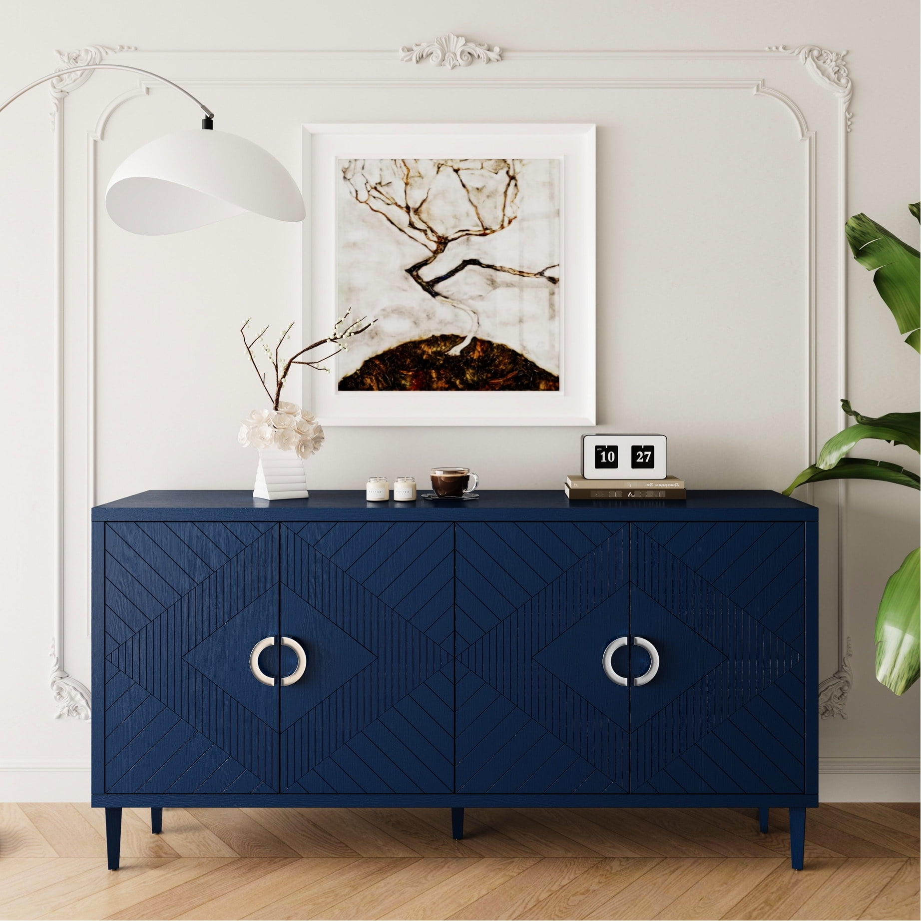 4-Door Navy Blue Cabinet | For Living and Bedroom Use | Sturdy MDF and ...