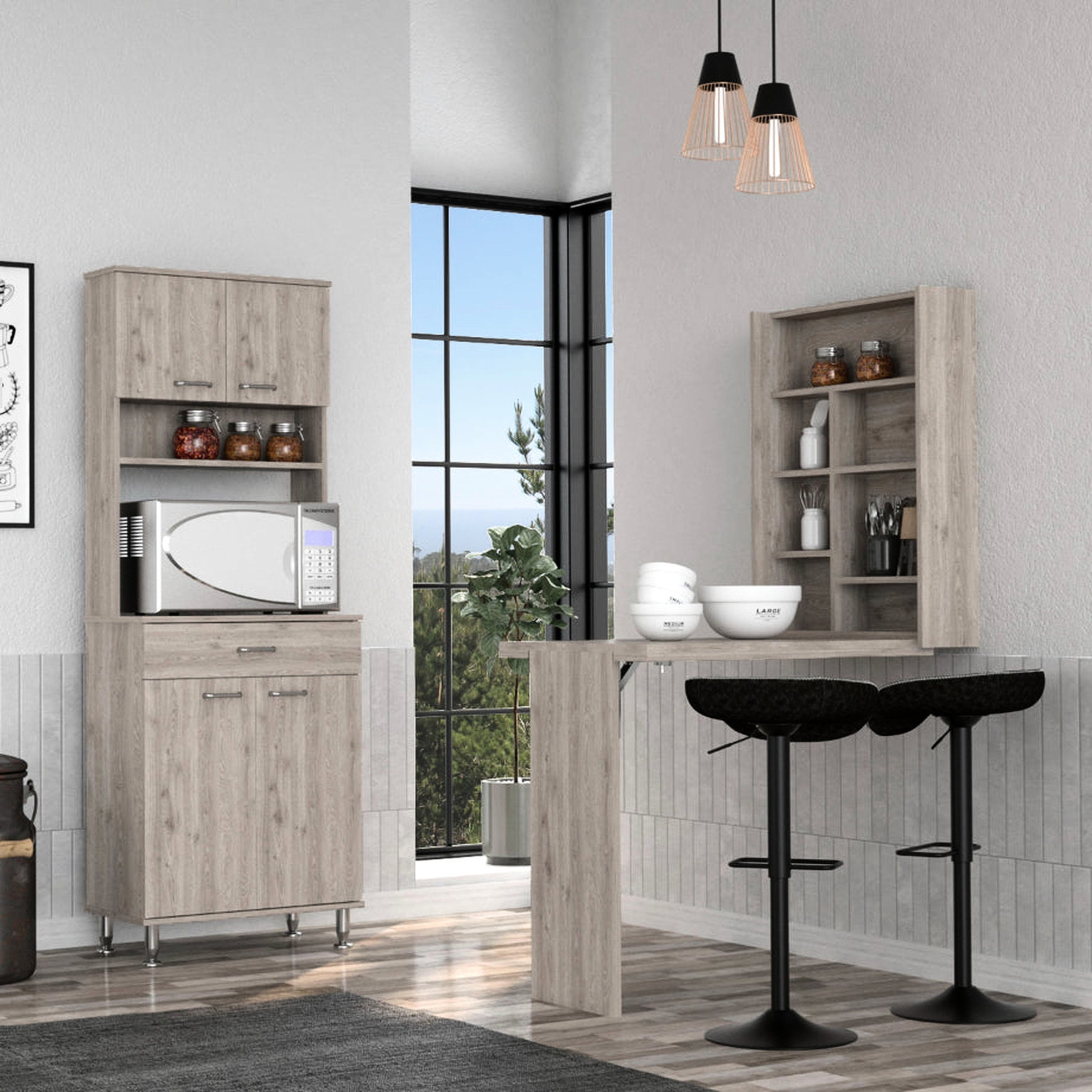 4-Door Pantry and Foldable Table Kitchen Set | Ideal for Storing Spices ...