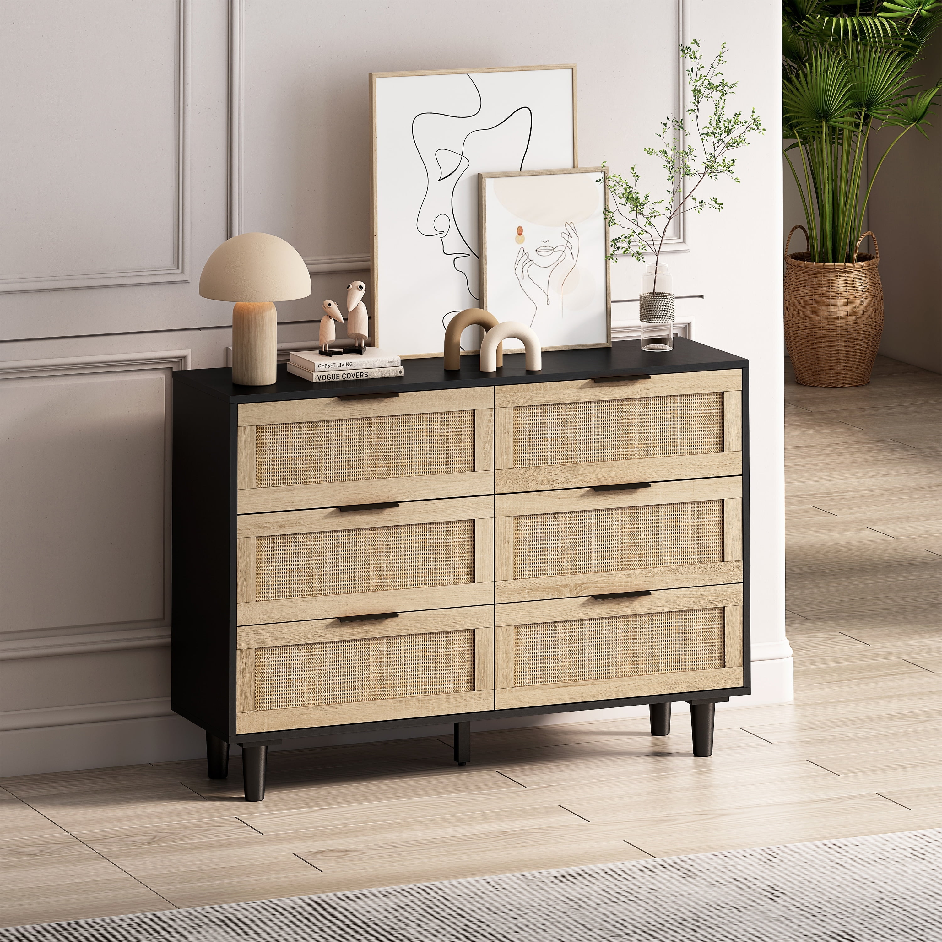 4 Door Rattan Decorative Storage Cabinet Black - Walmart.com