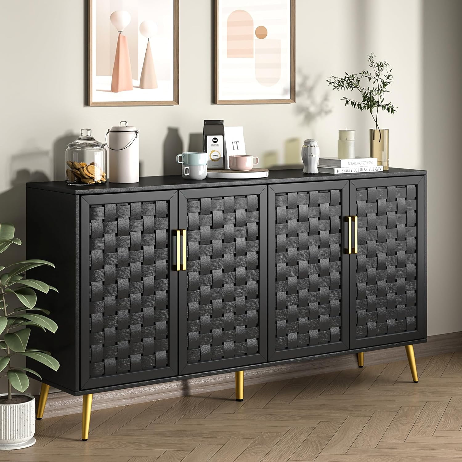 4 Door Sideboard Buffet Cabinet,Accent Cabinet,Coffee Bar Cabinet with ...