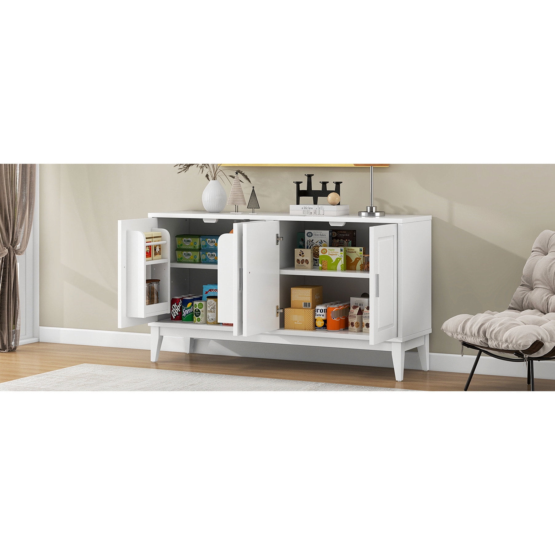4-Door Sideboard Cabinet with Removable Shelves and Cable Holes - In ...