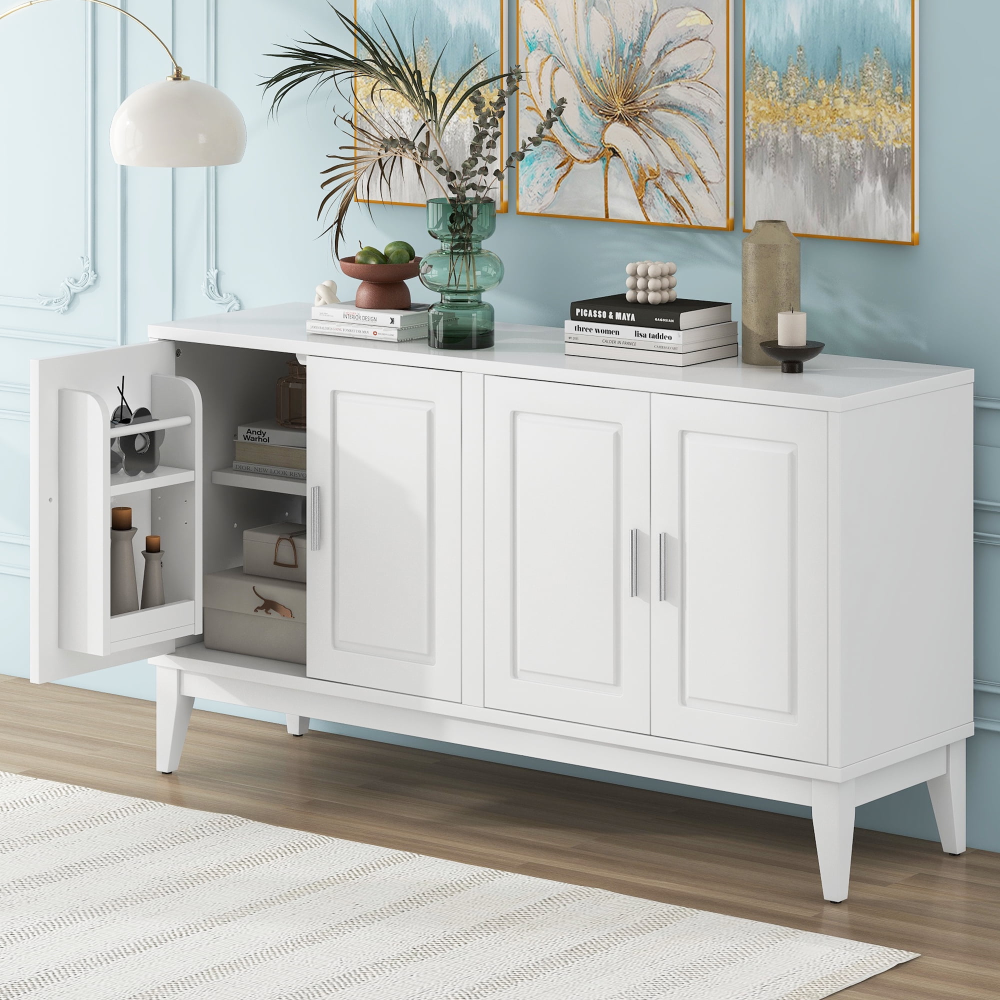 4-Door Sideboard Storage Cabinet with Door Shelf for Living Room and ...