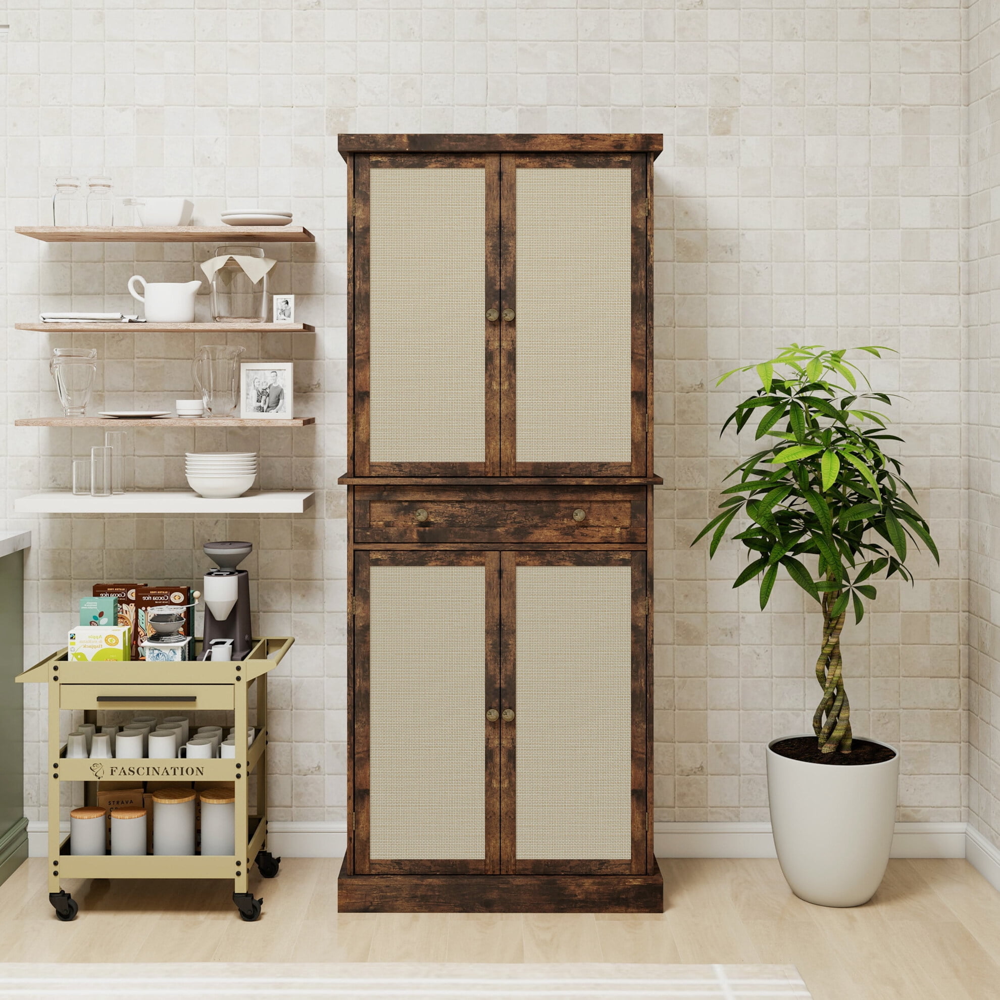 4-Door Storage Cabinet with Quick-Access Drawer & 4 Adjustable Shelves ...