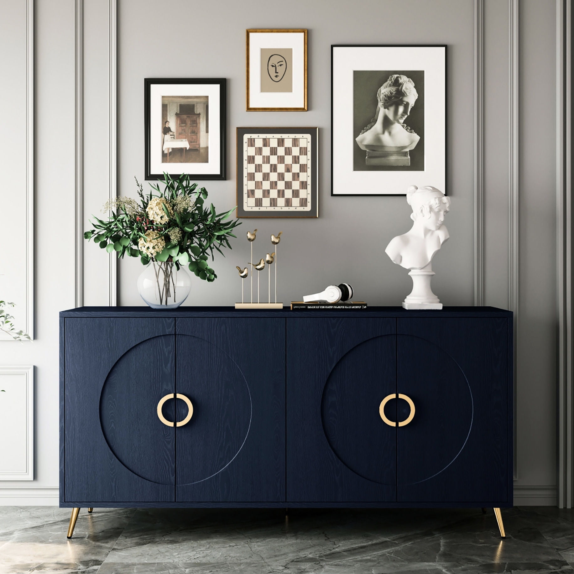 4 - Door Wooden Buffet+Concealed Hinges”-“Dining Room Use+Sleek ...