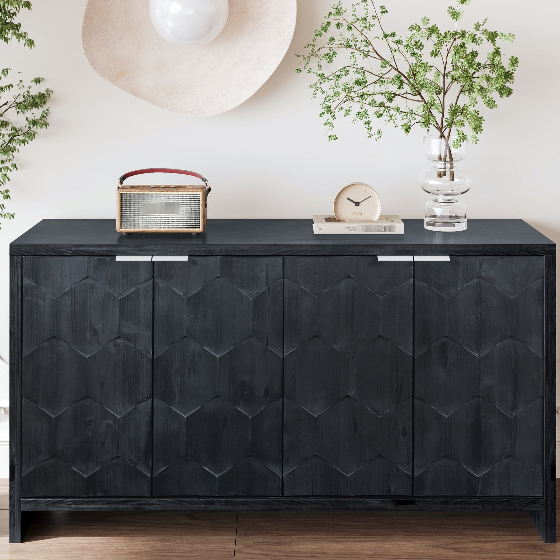 4 Door Wooden Sideboard Buffet Server Storage Cabinet In Distressed ...