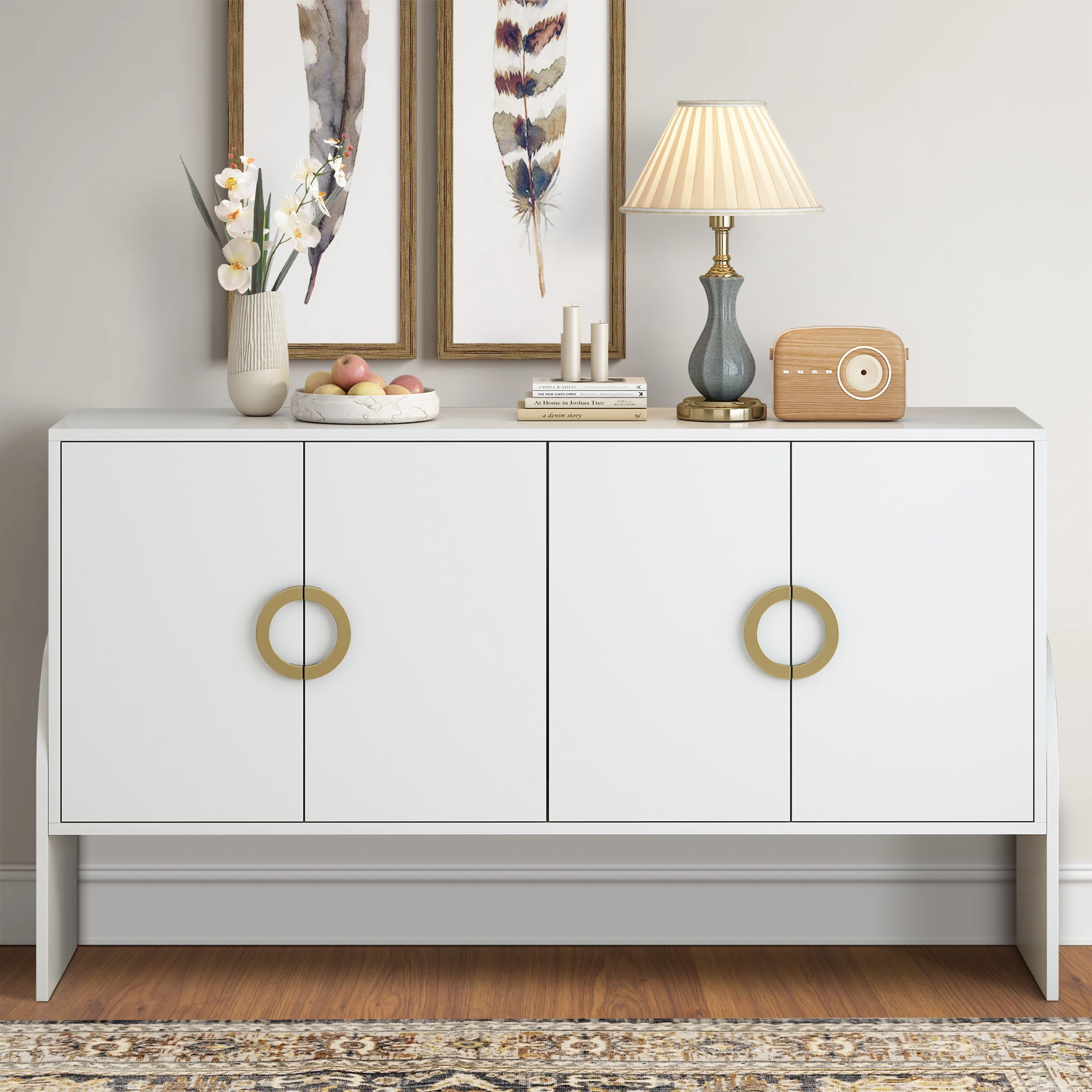 4 Doors Accent Cabinet, Atumon Buffet Cabinet with Unique Curved Legs ...