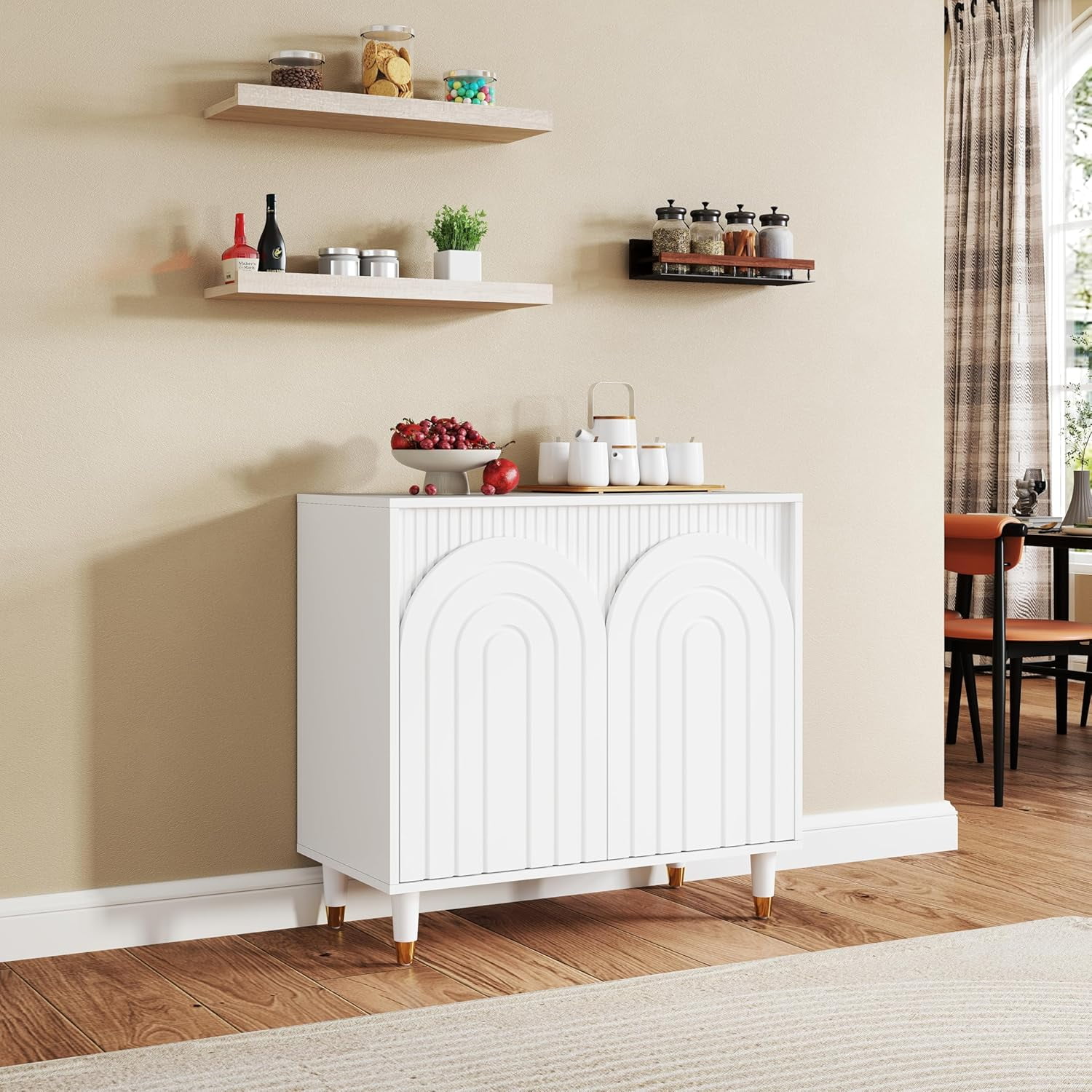 4 Doors Buffet Cabinet 63" Fluted Sideboards and Buffets with Storage ...