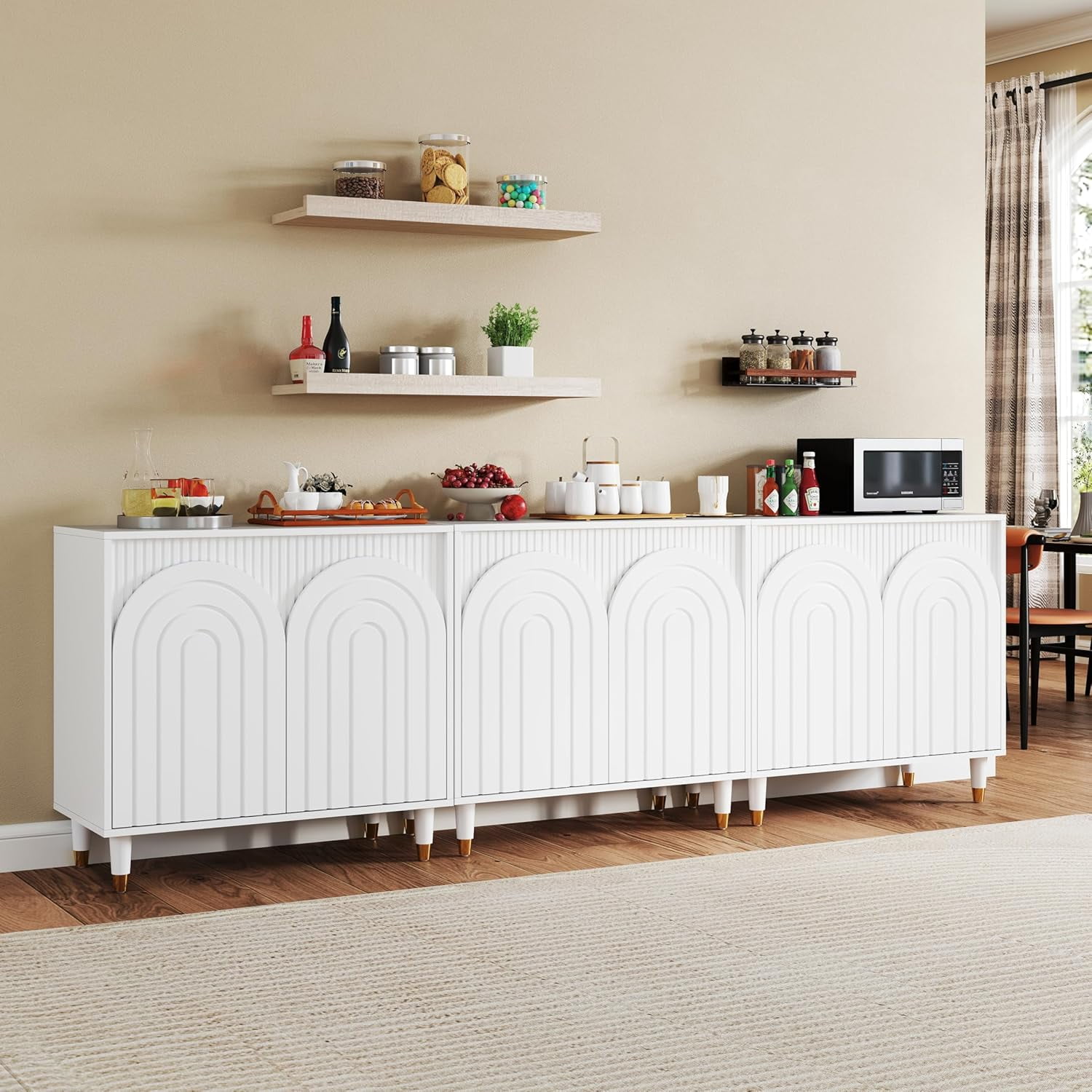 4 Doors Buffet Cabinet 63" Fluted Sideboards and Buffets with Storage ...