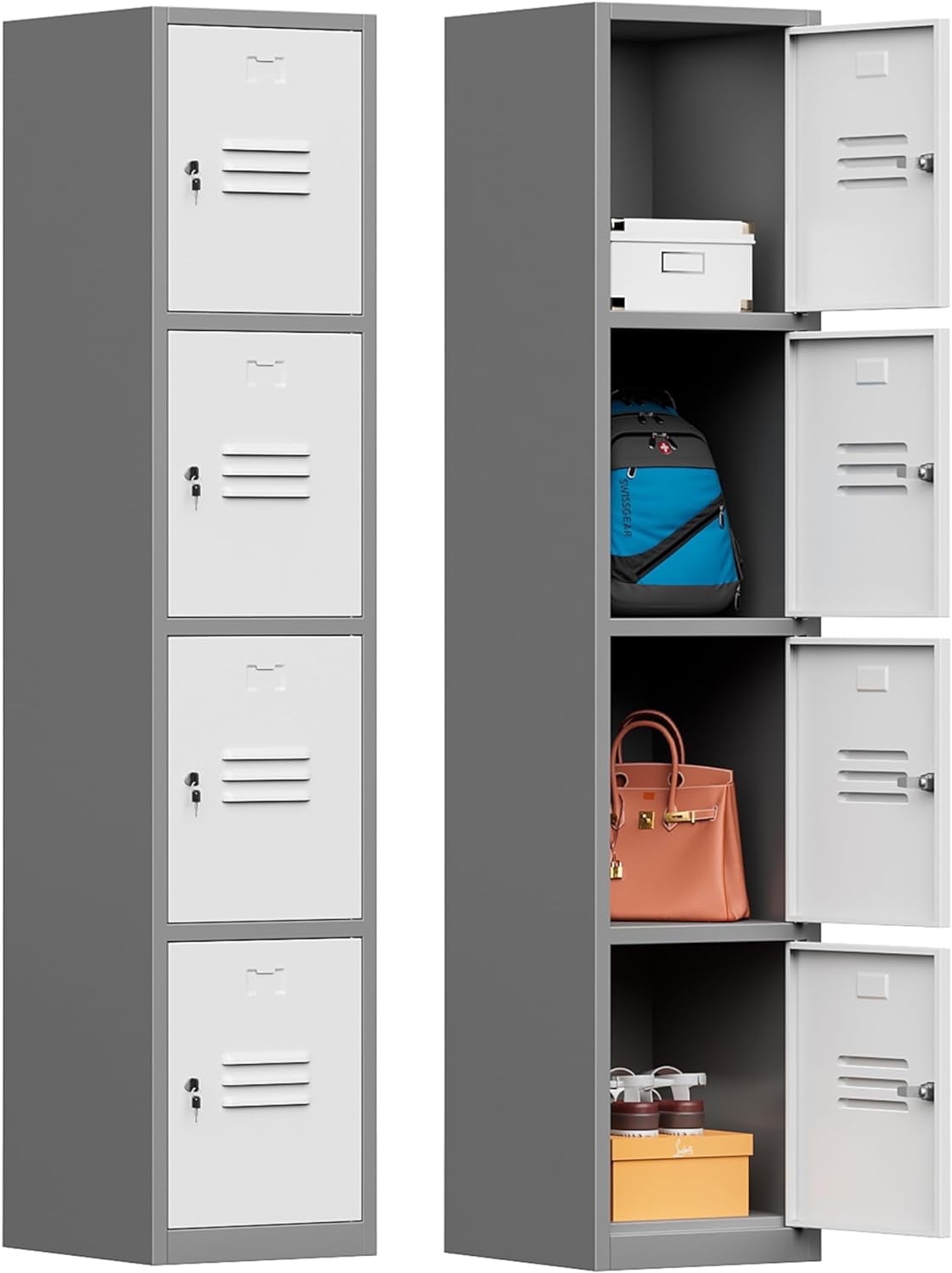 4 Doors Metal Lockers for Employees,71" Steel Garage Storage Cabinets ...