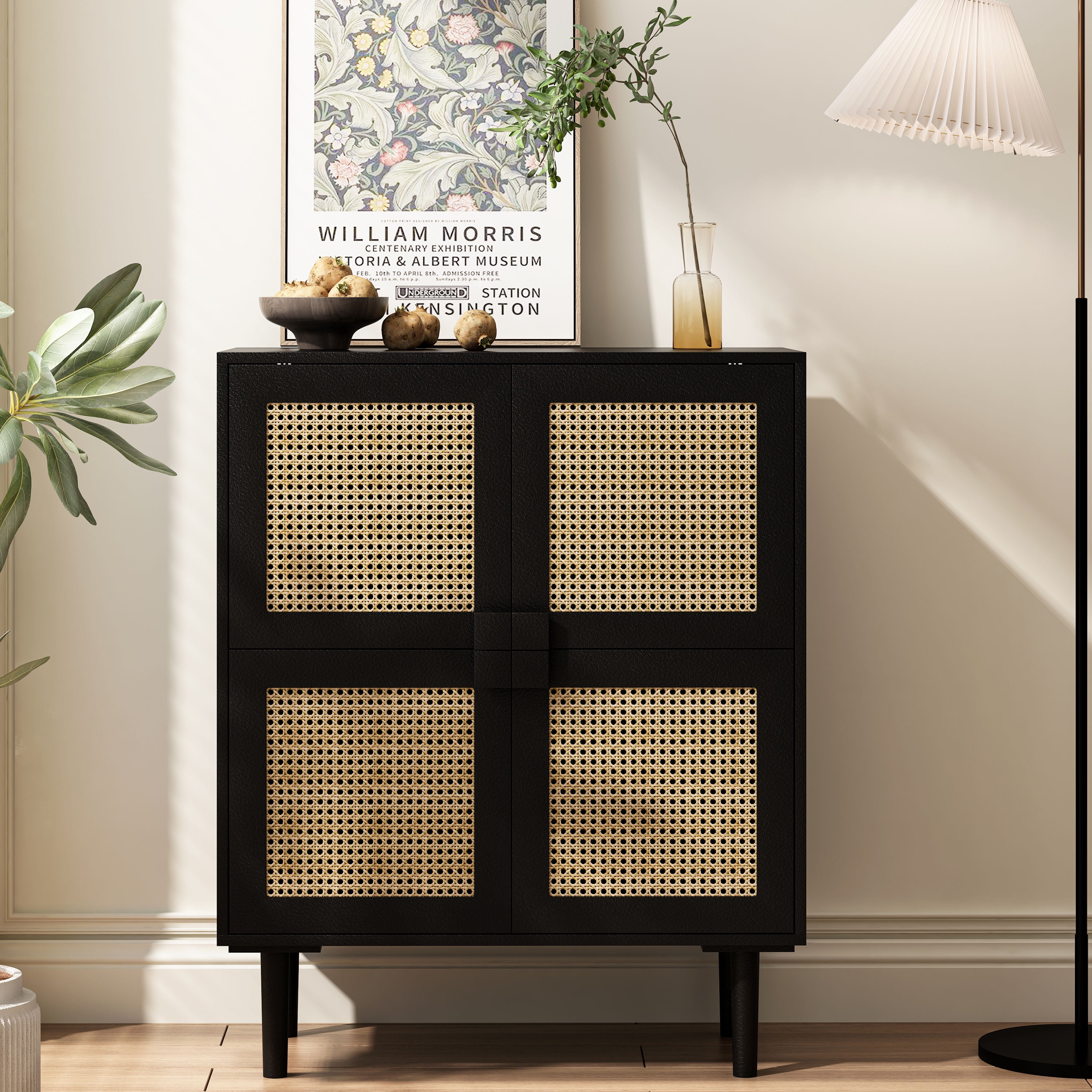 4-Doors Rattan Mesh Storage Cabinet, Sideboard with Eight Storage ...
