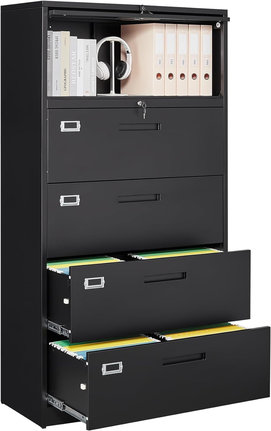 4 Drawer+1 Storage Compartment Metal File Cabinet Lateral Filing ...