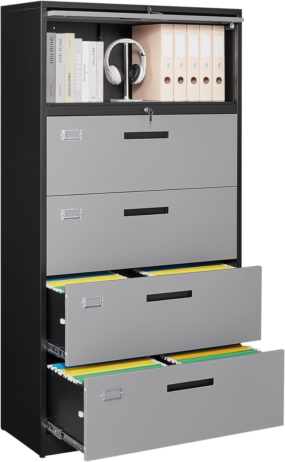 4 Drawer+1storage Compartment Lateral File Cabinet Metal Filing Storage ...