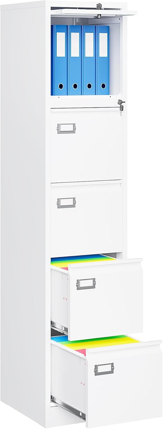 4 Drawer+1storage Compartment Vertical File Cabinet Metal Filing ...