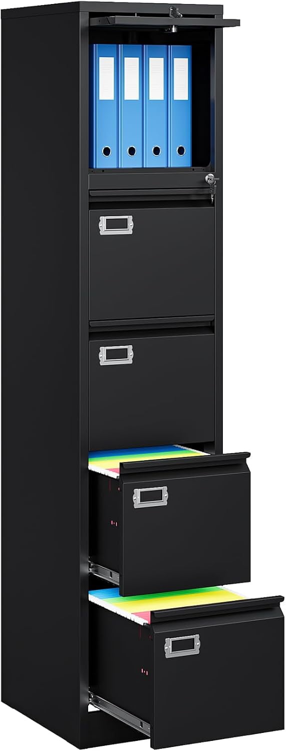 4 Drawer+1storage Compartment Vertical File Cabinet Metal Filing ...