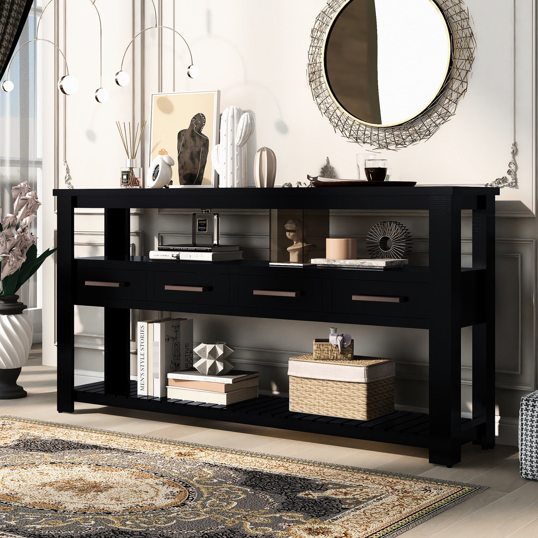 4 Drawer 2 Shelf Console Table+Easy Assembly”-“Home Decor+Meet Various ...