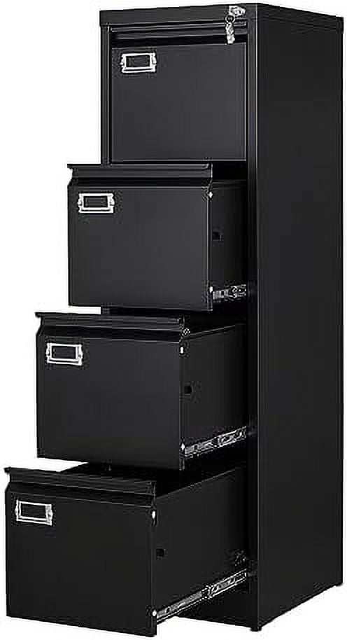 4 Drawer Black File Cabinet with Lock, Filing Cabinets for Home Office ...